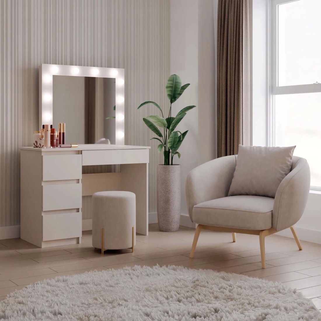 Small dressing table MARY beige, with mirror and lighting, width 98 cm ...